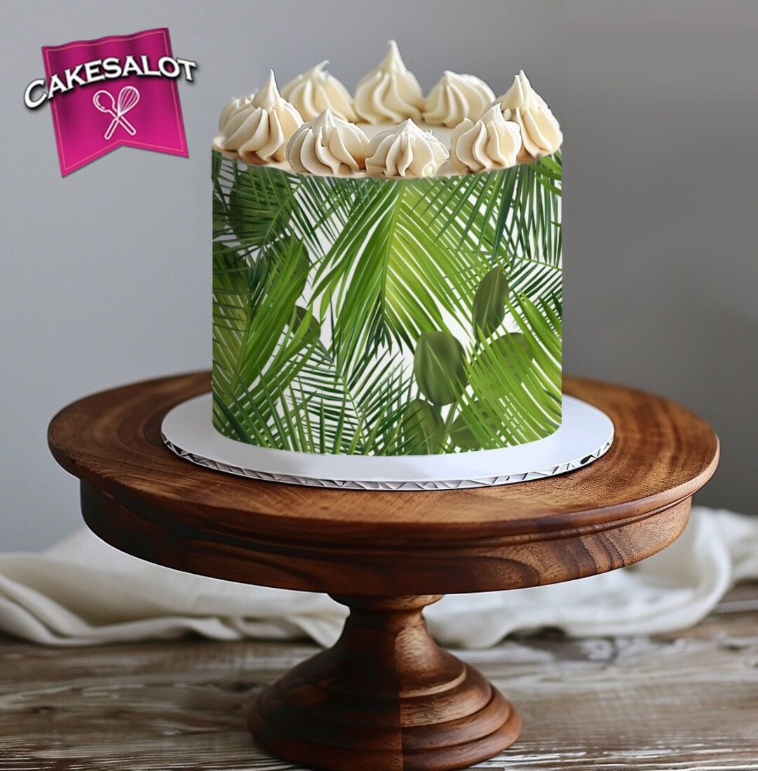 Tropical Palm Tree Beach Jungle Edible Print Cake Wrap Topper Icing ...