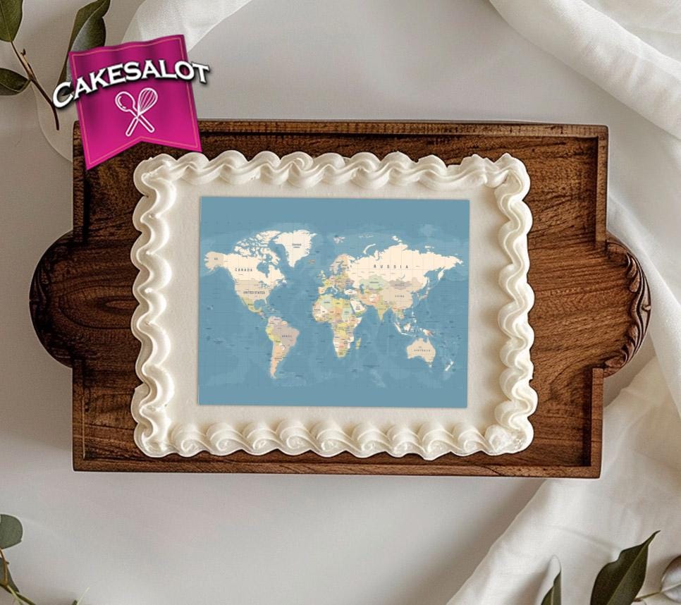 World Map Globe Edible Print Cake Wrap Icing Sheet Topper Travelling ...