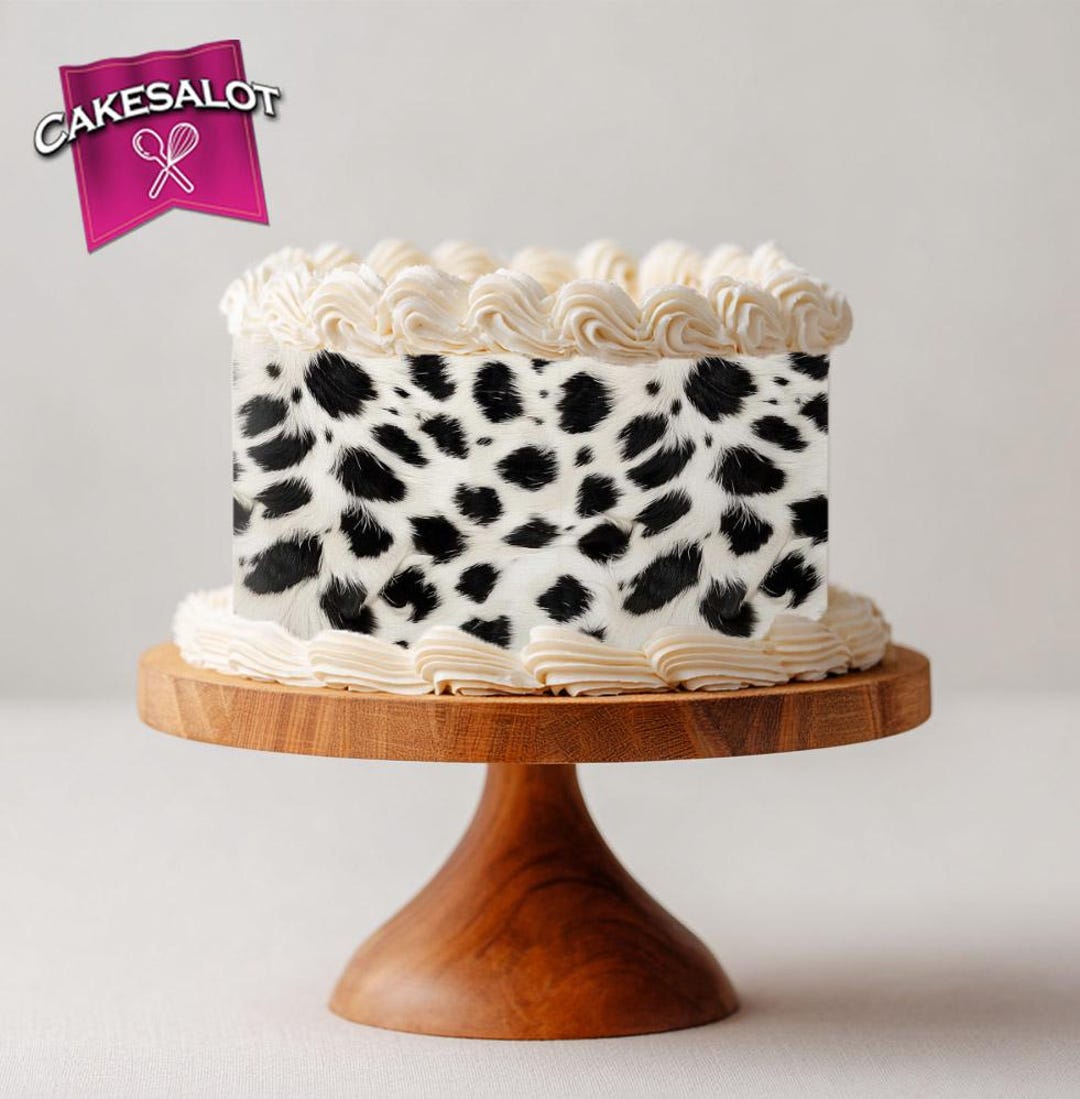 Dalmatian Dog Black White Fur Look Cake Topper Edible Print Cake Ribbon ...