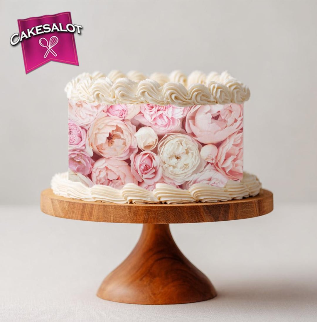 Pink Peonies Peony Floral Edible Print Cake Wrap Topper Icing Sheet ...