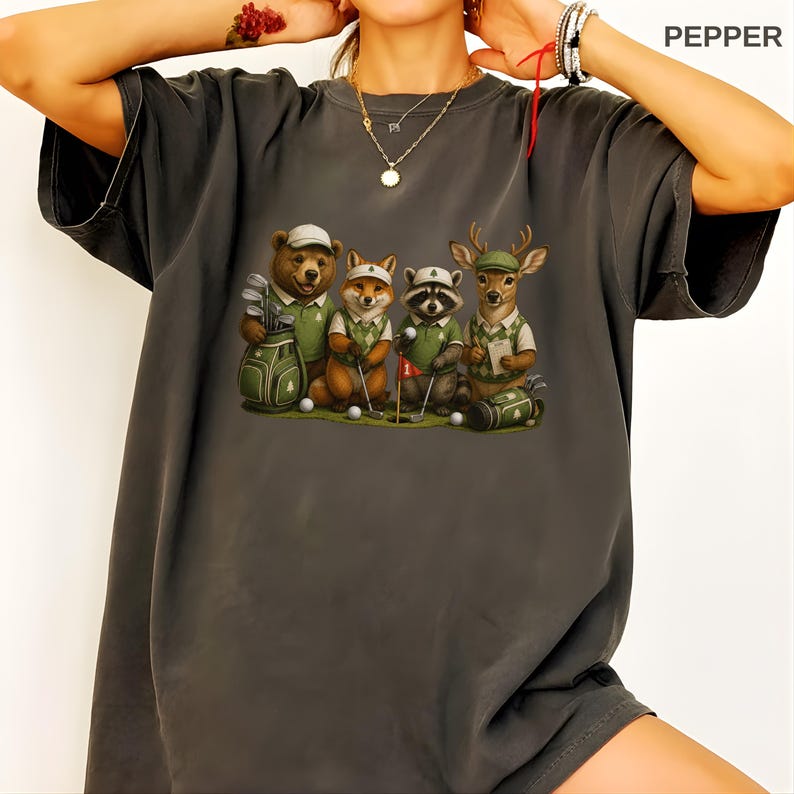 Woodland Animals Golf Shirt, Cute Golf Tee, Bear Fox Raccoon Deer ...
