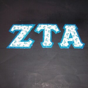 Zeta Tau Alpha Shirt -- Turquoise Flowers on Turquoise Glitter - Etsy