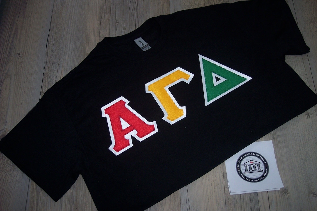 Alpha Gamma Delta Shirt -- Red, Buff and Green Twill on White Twill ...