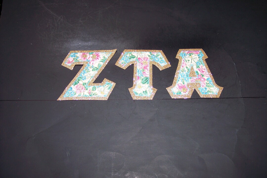 Zeta Tau Alpha Shirt -- Pink & Blue Flowers on Gold Glitter - Etsy