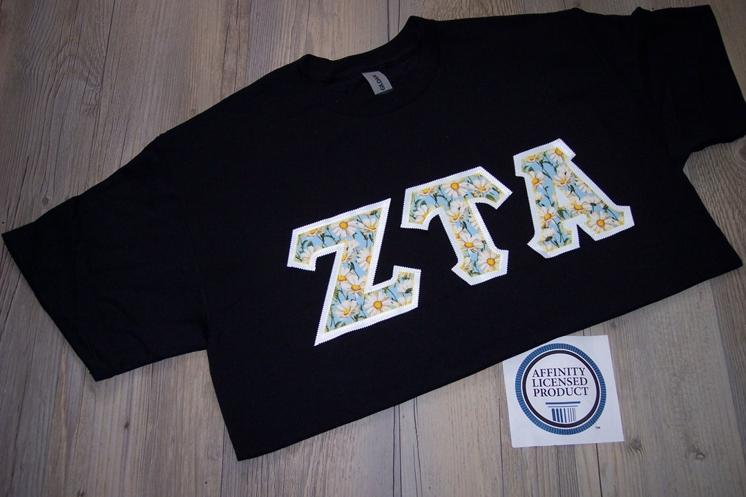 Zeta Tau Alpha Shirt -- Light Blue Daisies on White Twill - Etsy