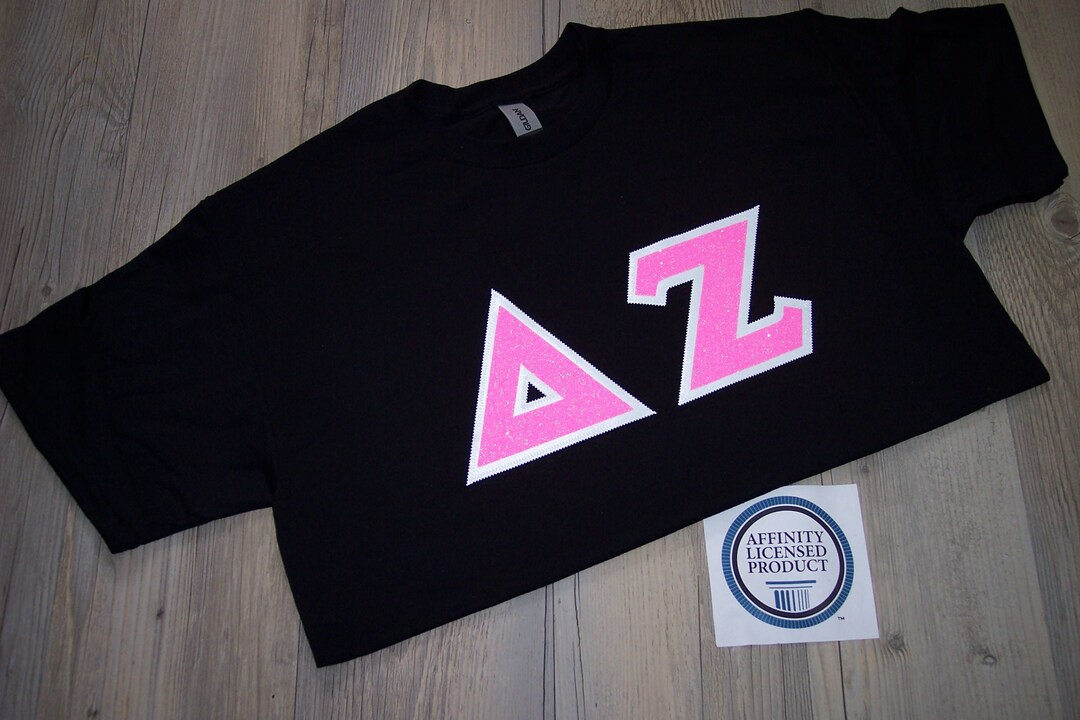 Delta Zeta Shirt -- Fluorescent Pink Glitter on White Twill - Etsy