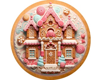 Pink Gingerbread House Christmas Sign: Wreath Center Attachment - Etsy