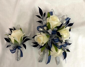 Wrist Corsage and Boutonniere-prom Corsage, Blue Corsage - Etsy