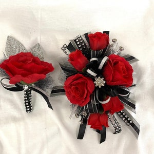 Red Wrist Corsage for Prom Red and Black Corsage and - Etsy
