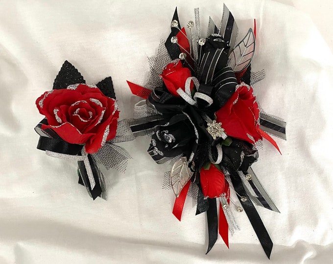 Red and Black Wrist Corsage for Prom, Red and Black Corsage and ...
