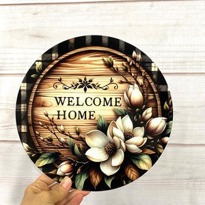 Farmhouse Magnolia Welcome Sign: Rustic Plaid Wreath Attachment - Etsy