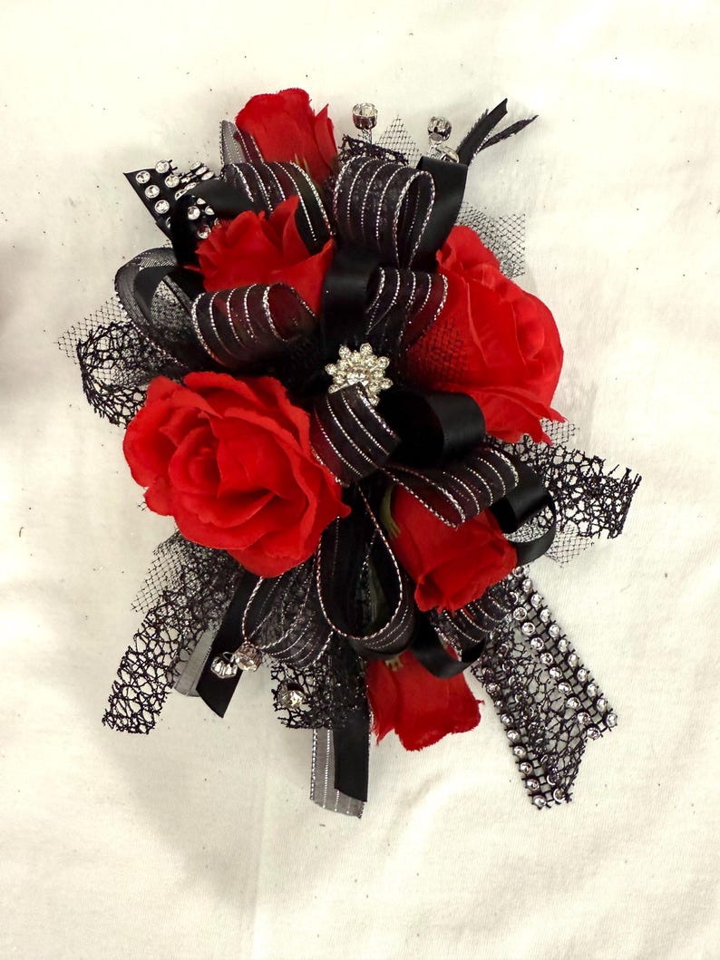 Red Wrist Corsage for Prom, Red and Black Corsage and Boutonniere Set ...