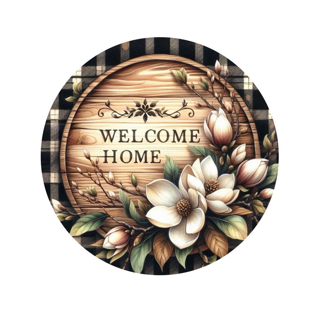 Farmhouse Magnolia Welcome Sign: Rustic Plaid Wreath Attachment - Etsy