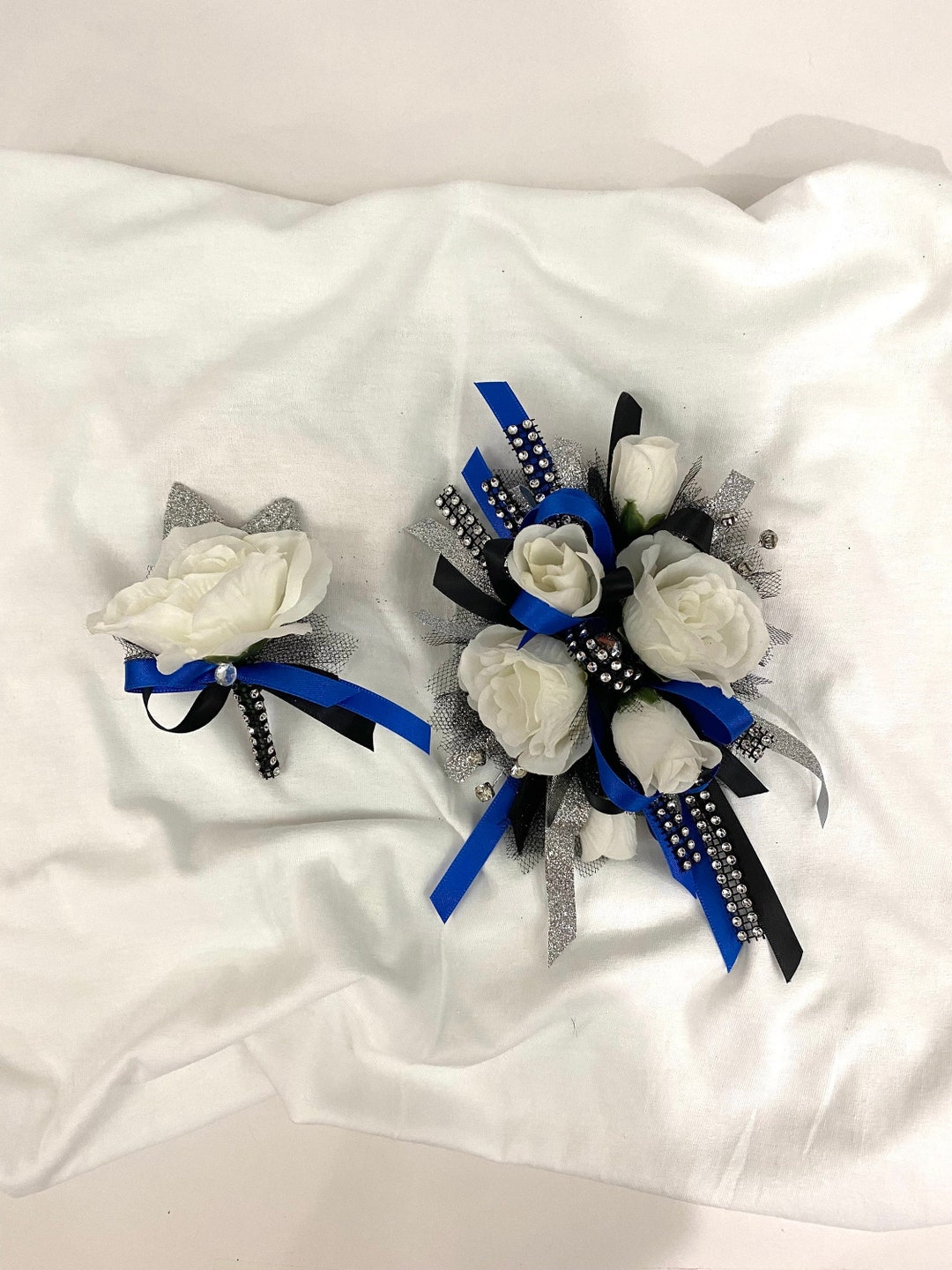 Royal Blue Wrist Corsage for Prom, Corsage and Boutonniere Set for ...