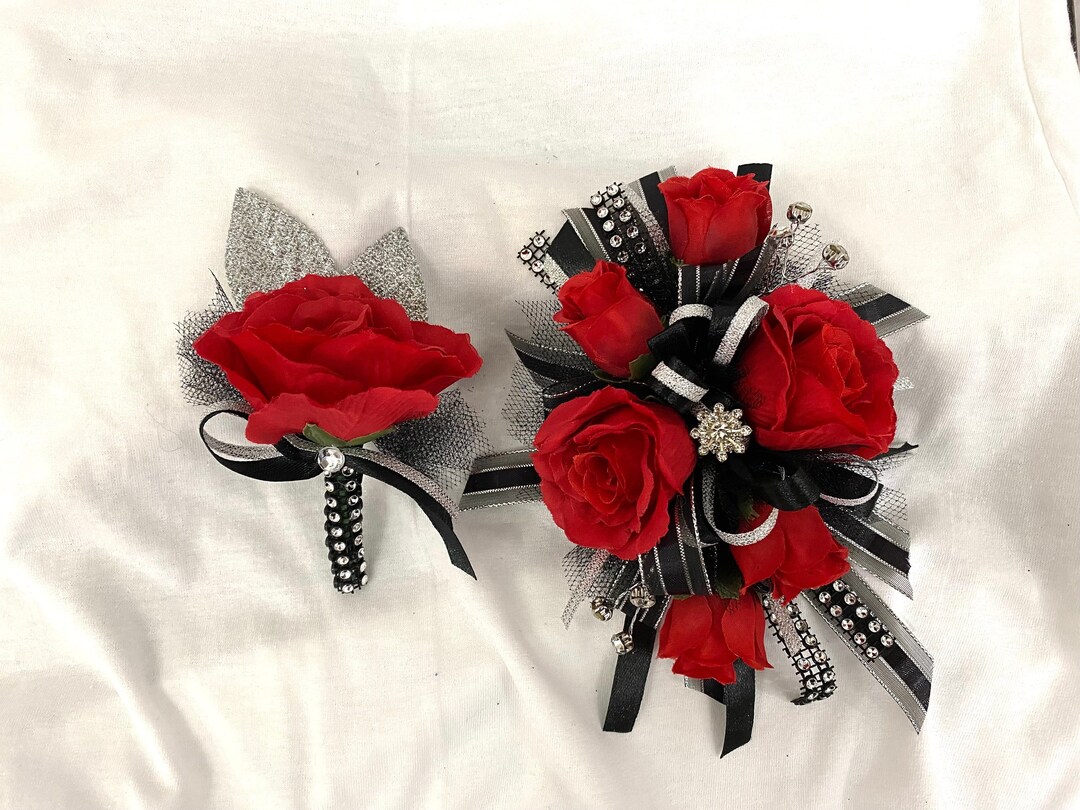 Red Wrist Corsage for Prom Red and Black Corsage and - Etsy
