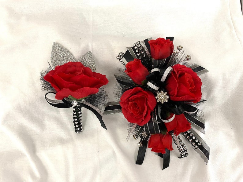 Red Wrist Corsage for Prom Red and Black Corsage and - Etsy