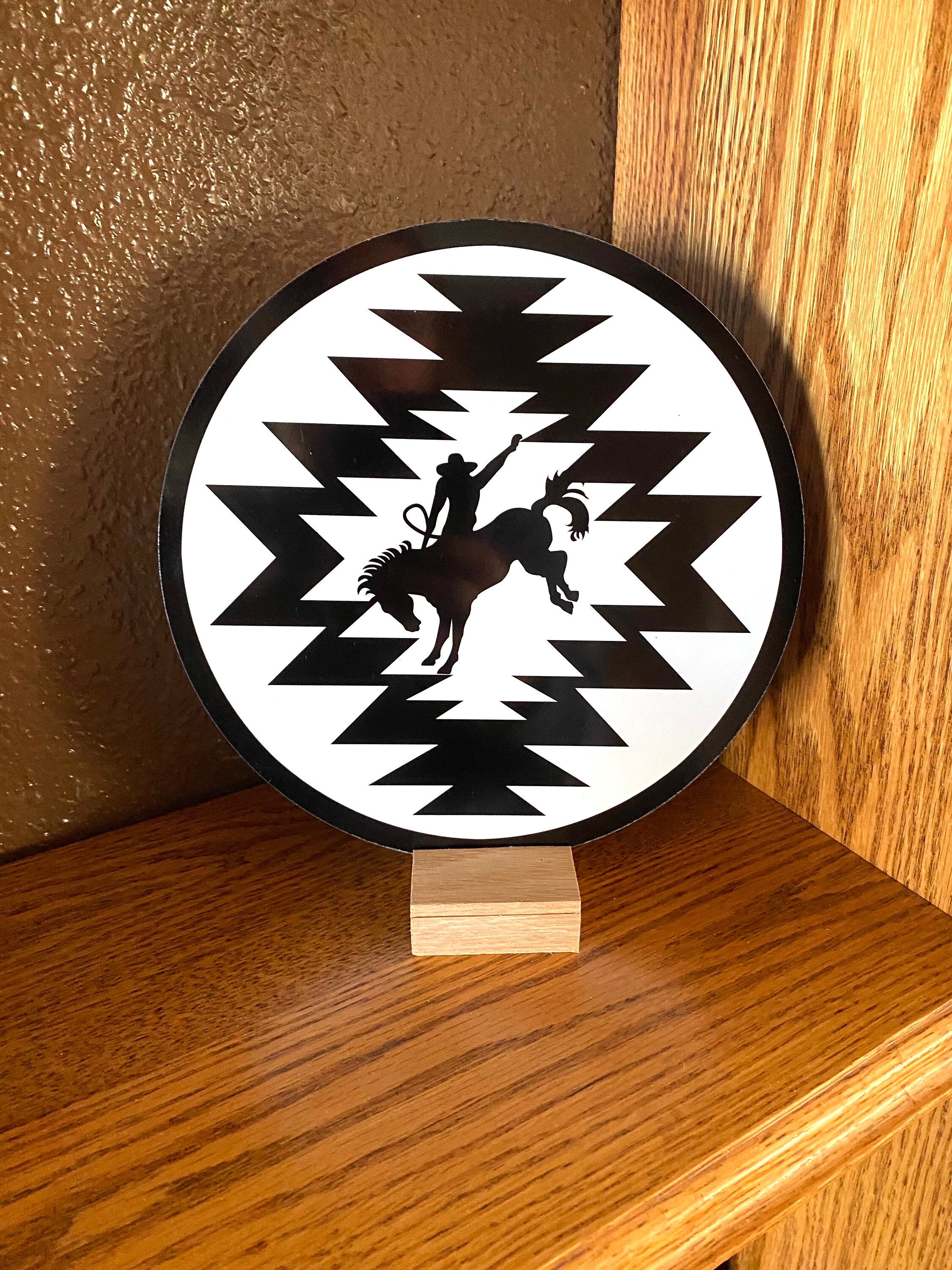 Bucking Bronc Aluminum Sign: Western Aztec Wreath Decor, Saddle Bronc ...