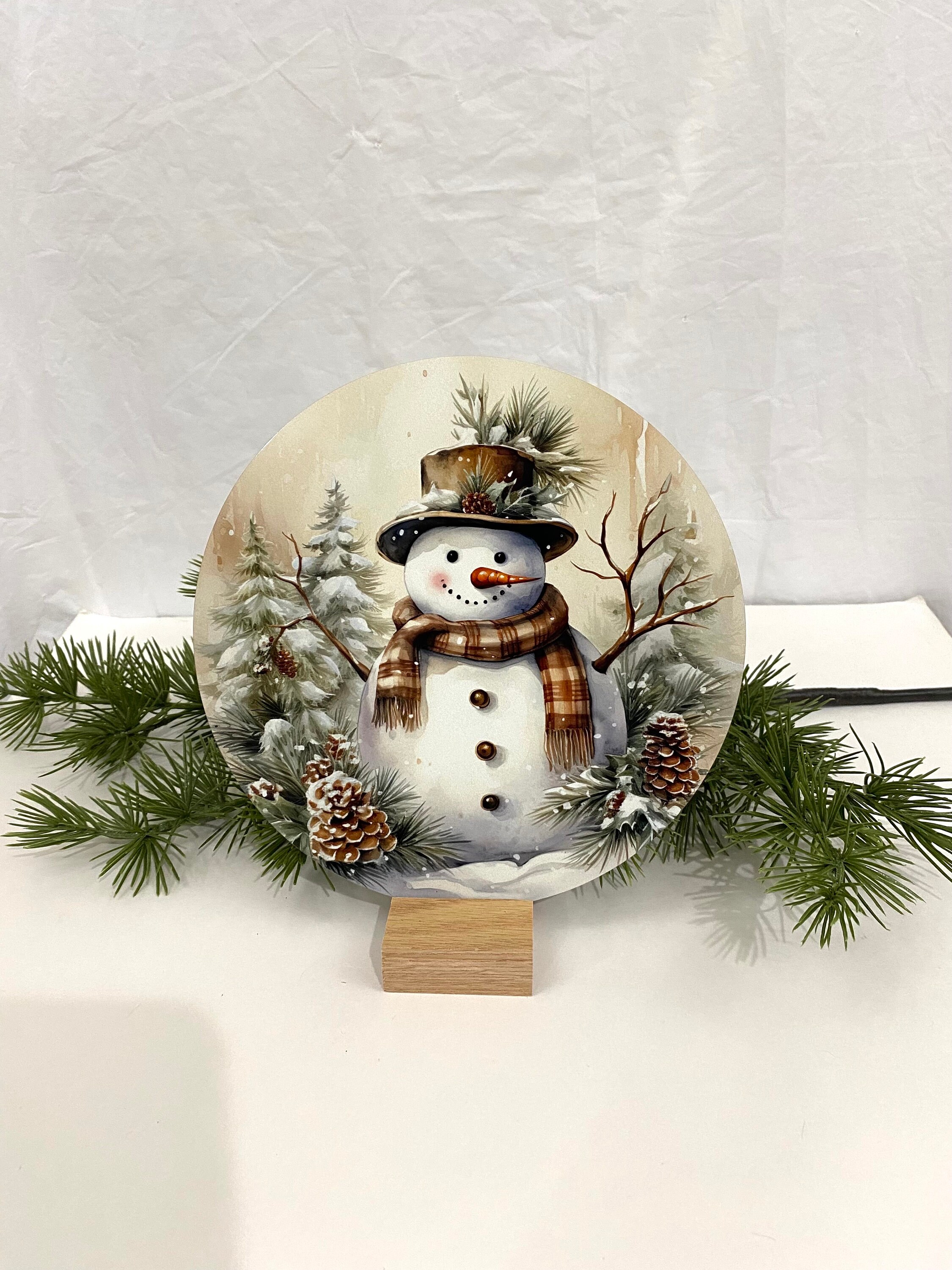 Cute Snowman Sign for Wreath, Snowman Decor for Shelf, Round Metal ...