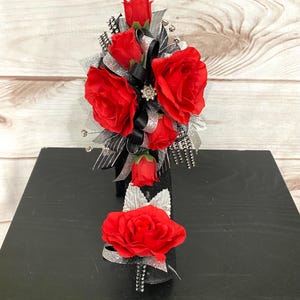 Red Wrist Corsage for Prom, Red and Black Corsage and Boutonniere Set ...