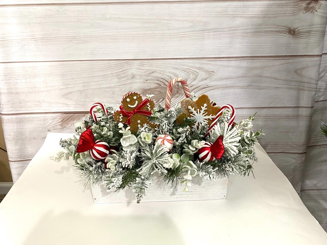 Gingerbread Man Centerpiece for Table, Candy Cane Christmas Decor, Red ...