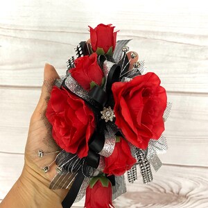 Red Wrist Corsage for Prom, Red and Black Corsage and Boutonniere Set ...