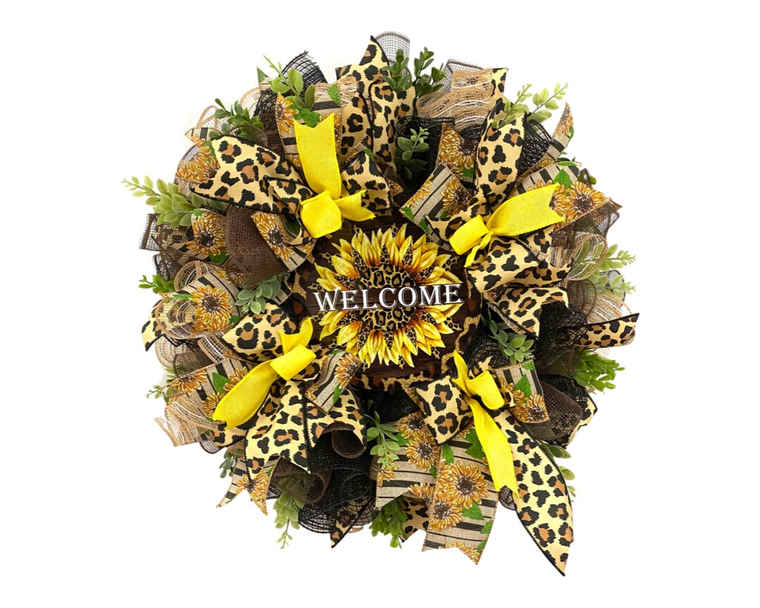 Welcome Leopard Print Wreath for Front Door, Cheetah Print Door Hanger ...