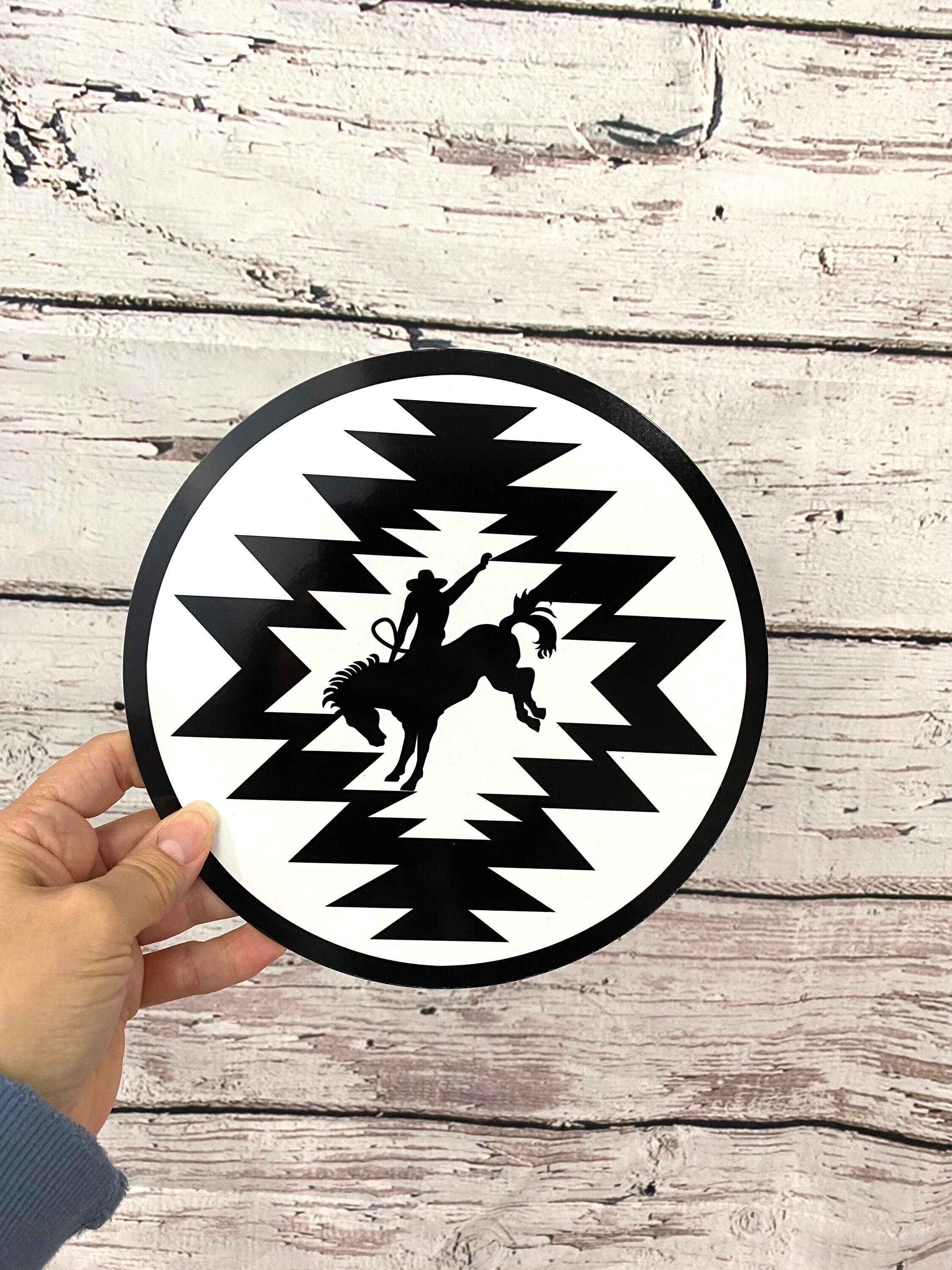 Bucking Bronc Aluminum Sign: Western Aztec Wreath Decor, Saddle Bronc ...