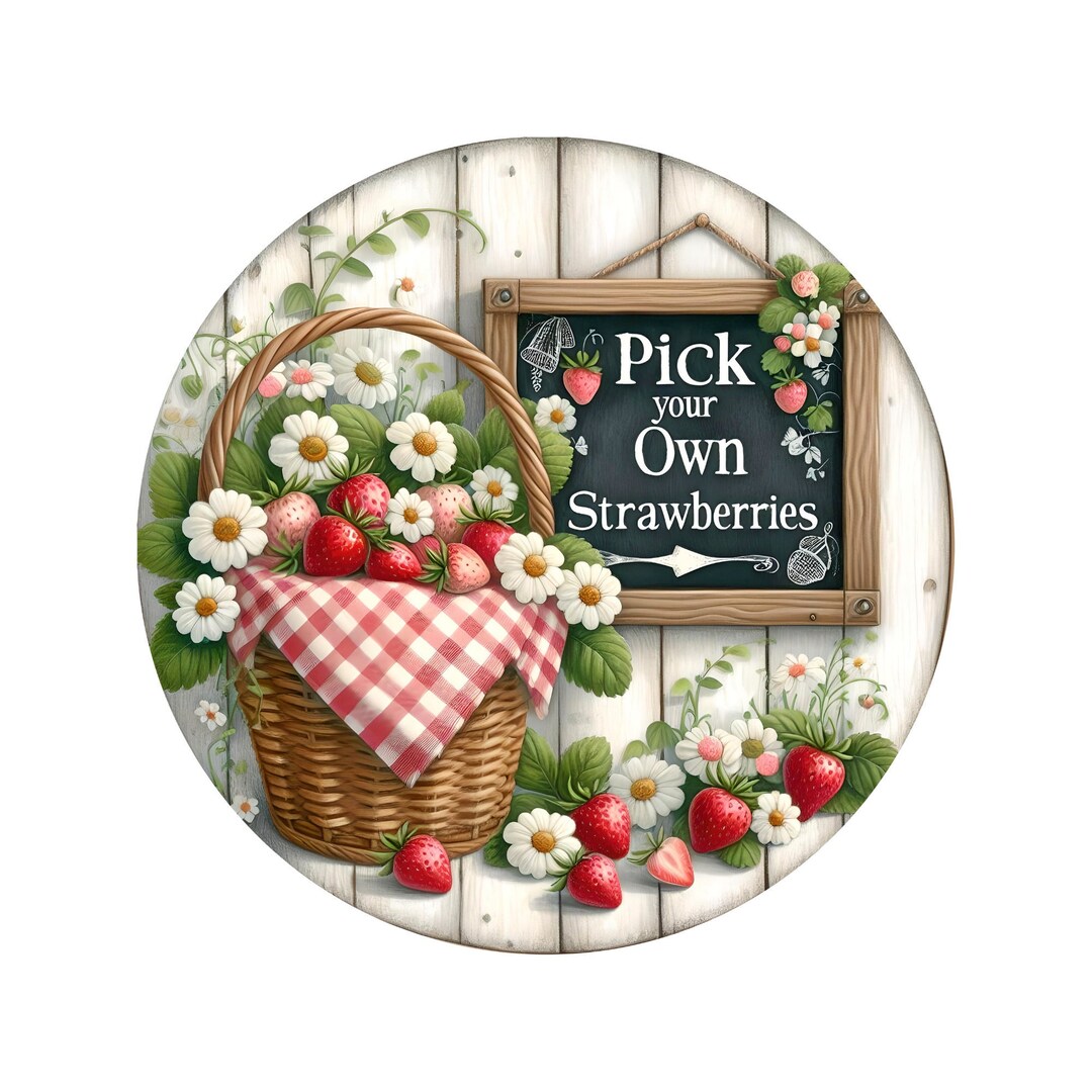 Pick Your Own Strawberries Sign for Wreaths, Summer Berry Sign, Round ...