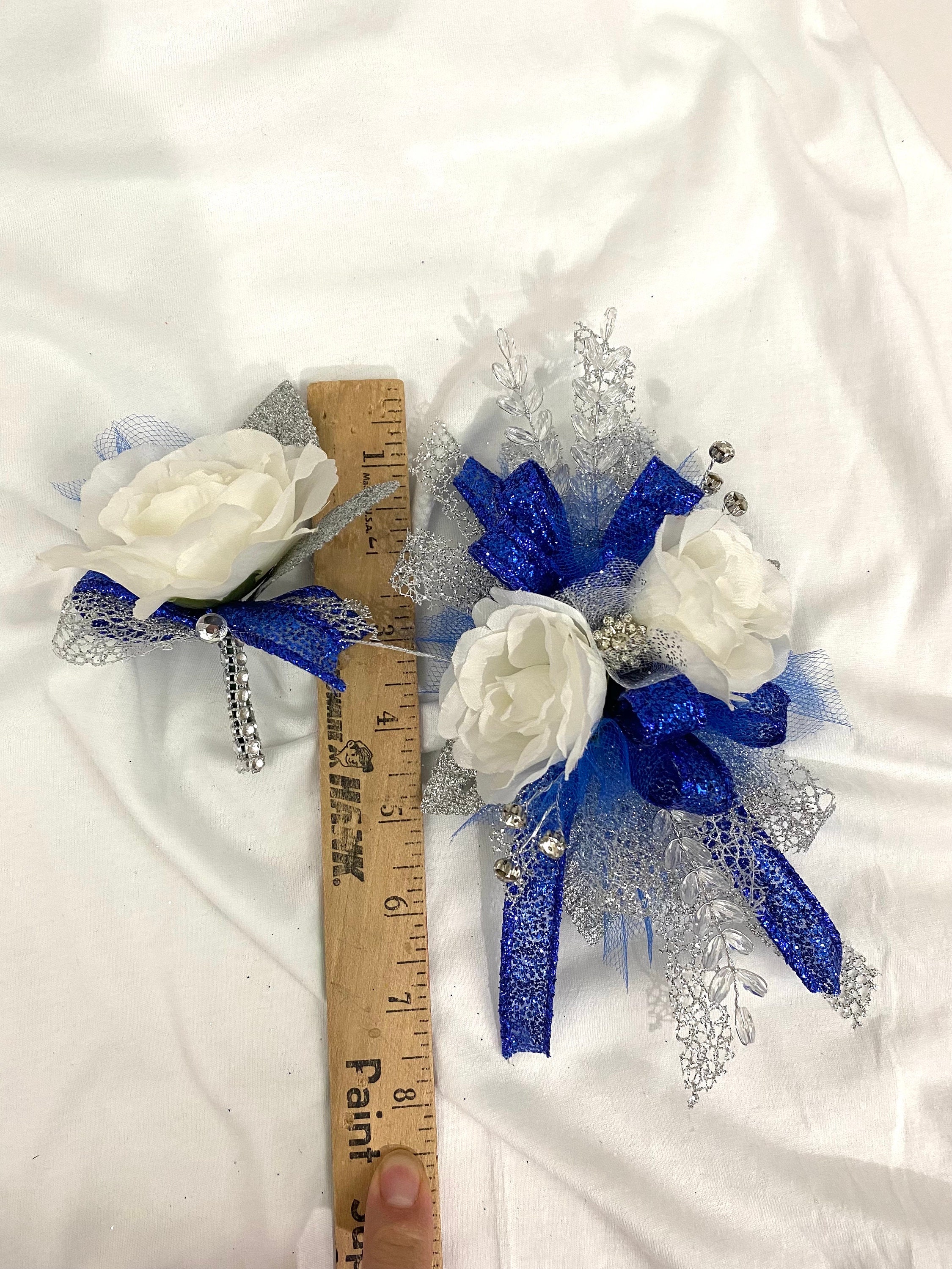 Royal Blue Wrist Corsage and Boutonniere Set for Prom Blue - Etsy