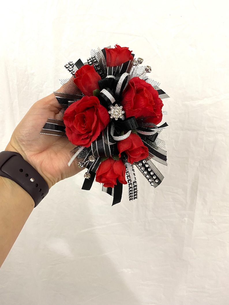 Red Wrist Corsage for Prom Red and Black Corsage and - Etsy