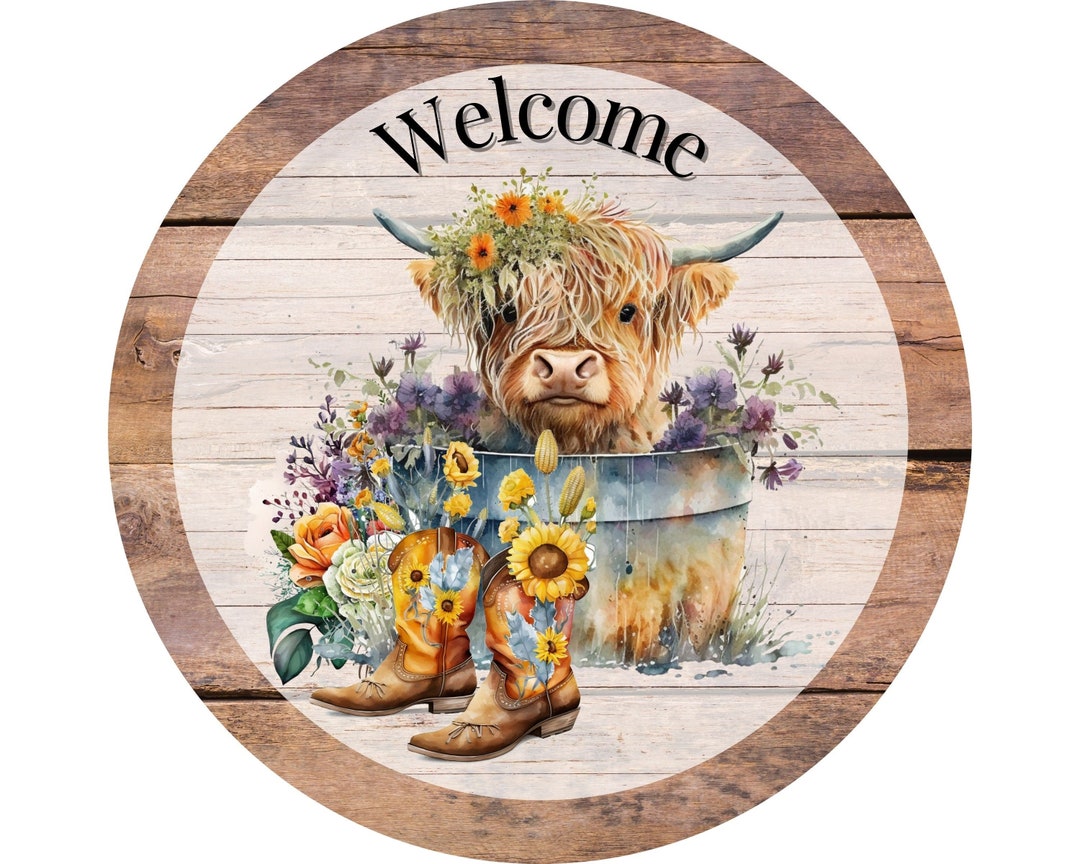 Highland Cow Home Decor Sign, Welcome Sign for Wreath, Highland Cow ...