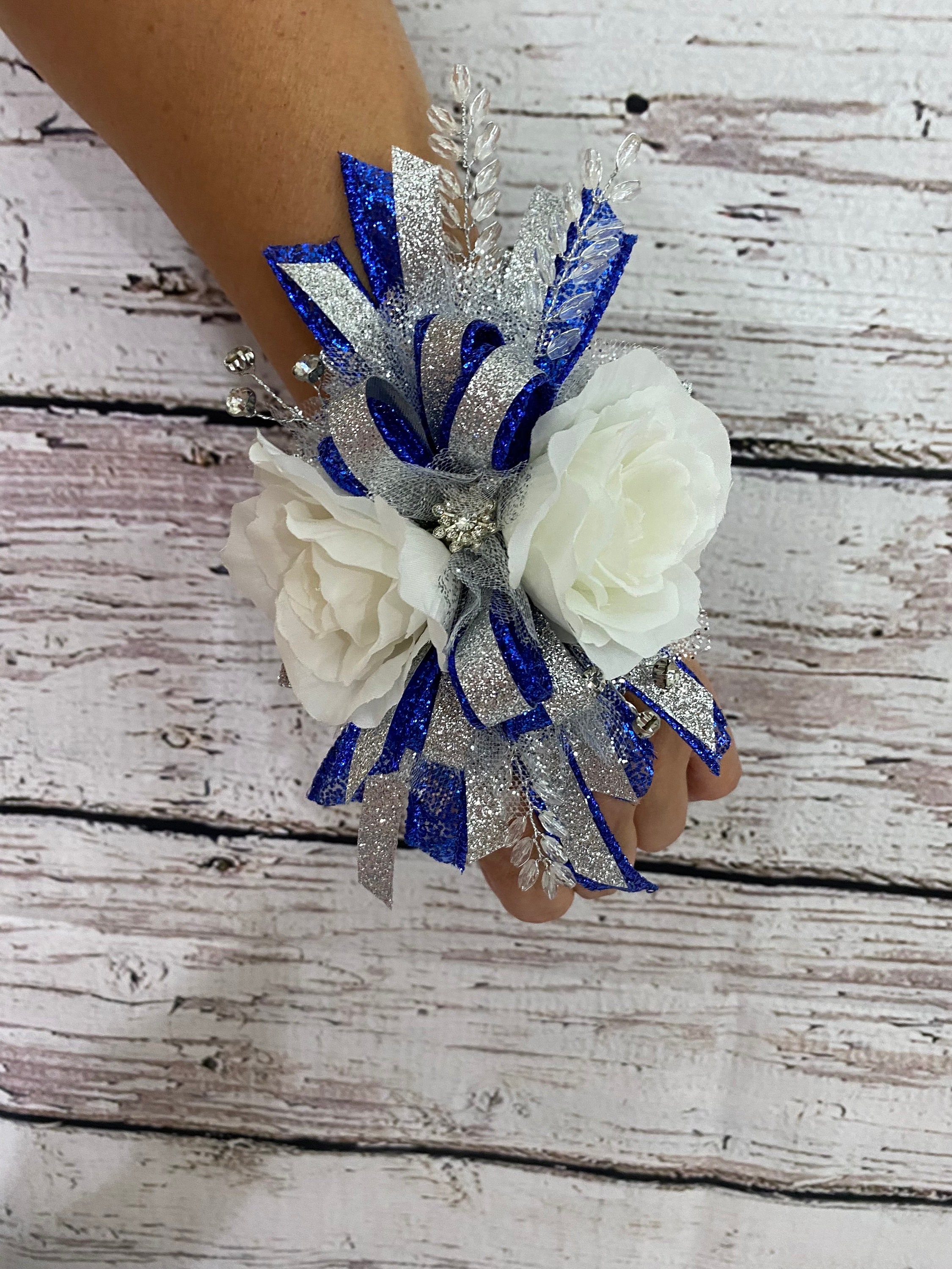 Royal Blue Wrist Corsage and Boutonniere Set for Prom Blue - Etsy