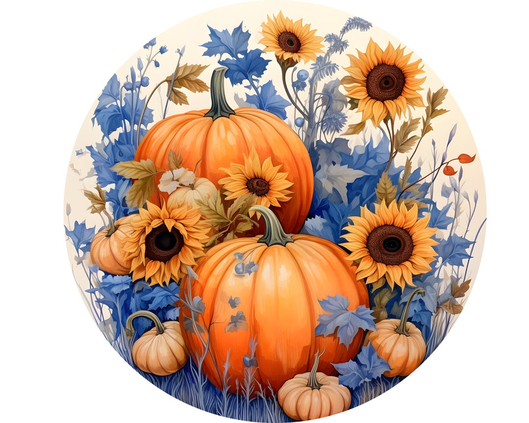 Sunflower and Pumpkins Wreath Sign, Autumn Shelf Decoration, Wreath ...