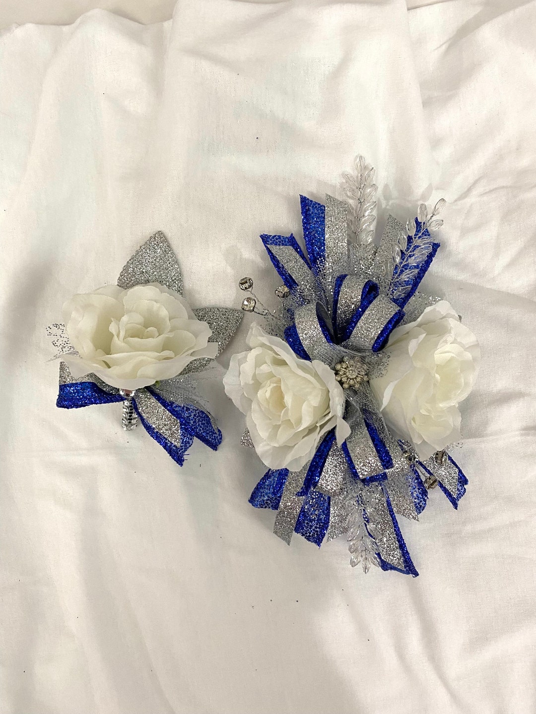 Royal Blue Wrist Corsage and Boutonniere Set for Prom Blue - Etsy