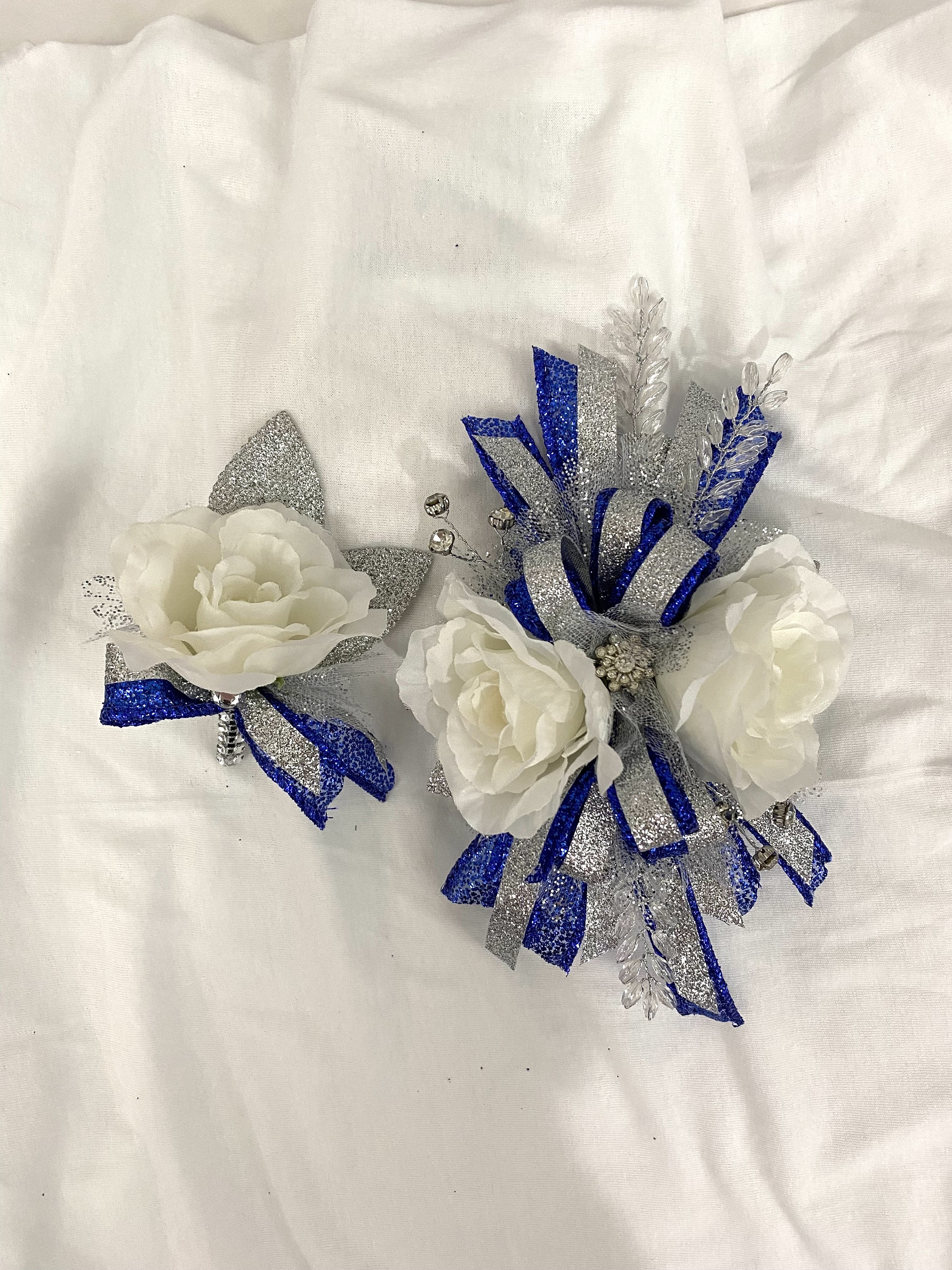 Royal Blue Wrist Corsage and Boutonniere Set for Prom Blue - Etsy