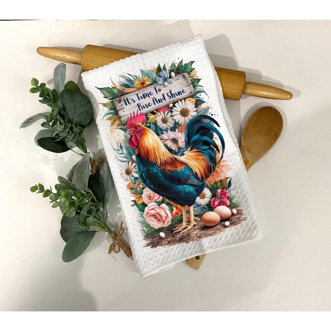 Rooster Hand Towel for Kitchen, Rise and Shine Decor, Country Kitchen ...