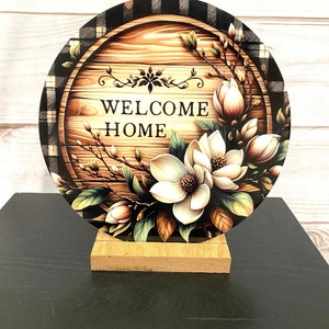 Farmhouse Magnolia Welcome Sign: Rustic Plaid Wreath Attachment - Etsy