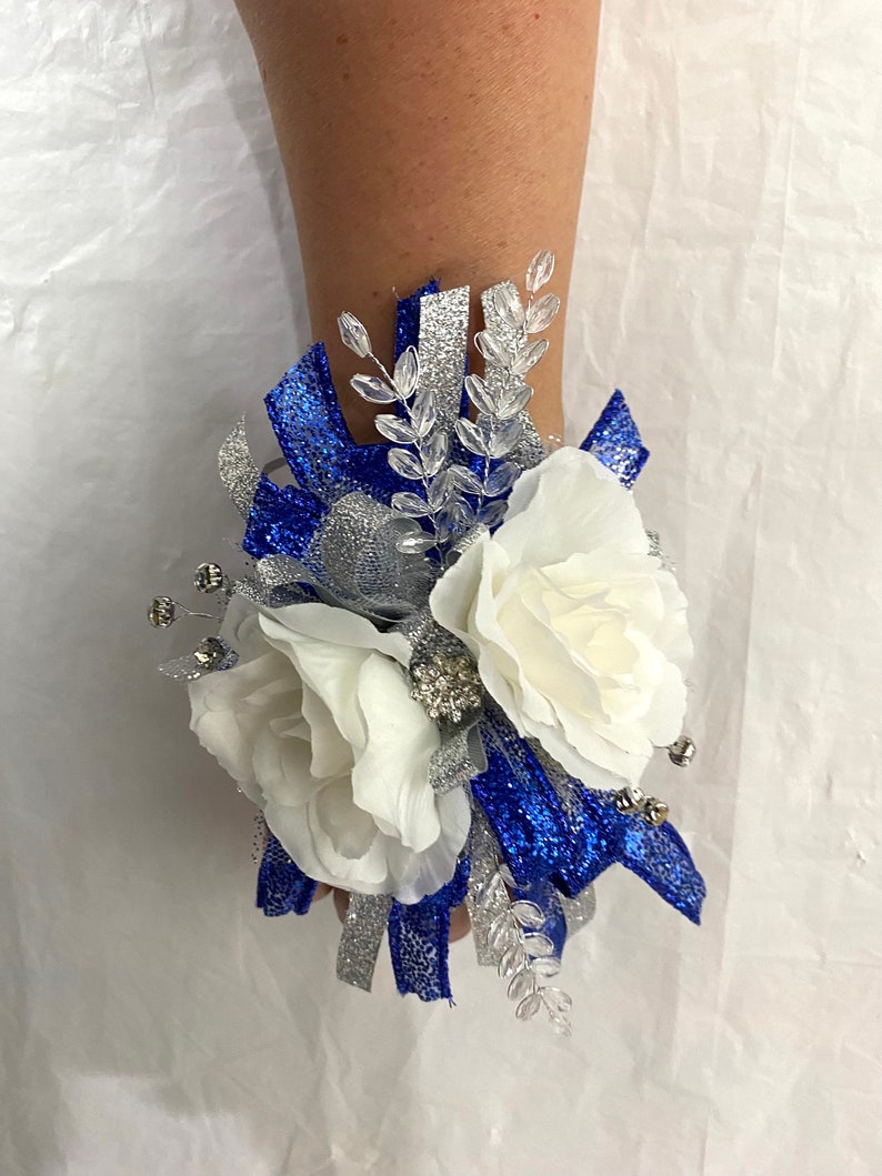 Royal Blue Wrist Corsage and Boutonniere Set for Prom Blue - Etsy