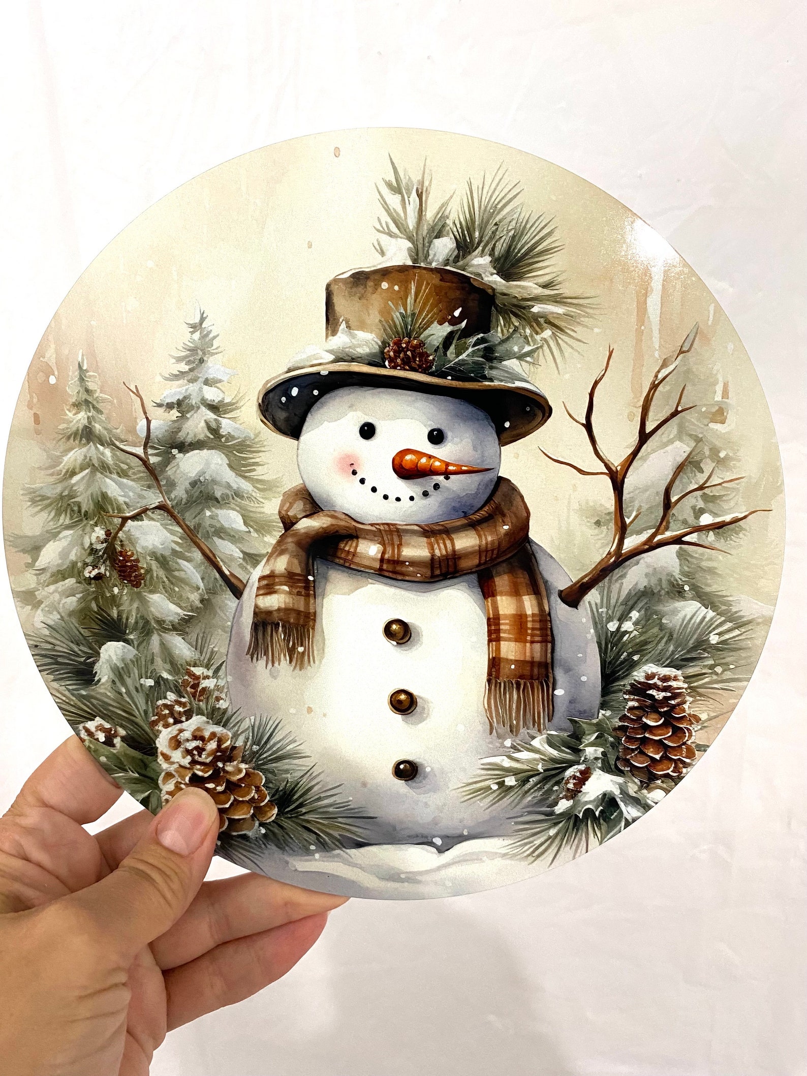 Cute Snowman Sign for Wreath, Snowman Decor for Shelf, Round Metal ...