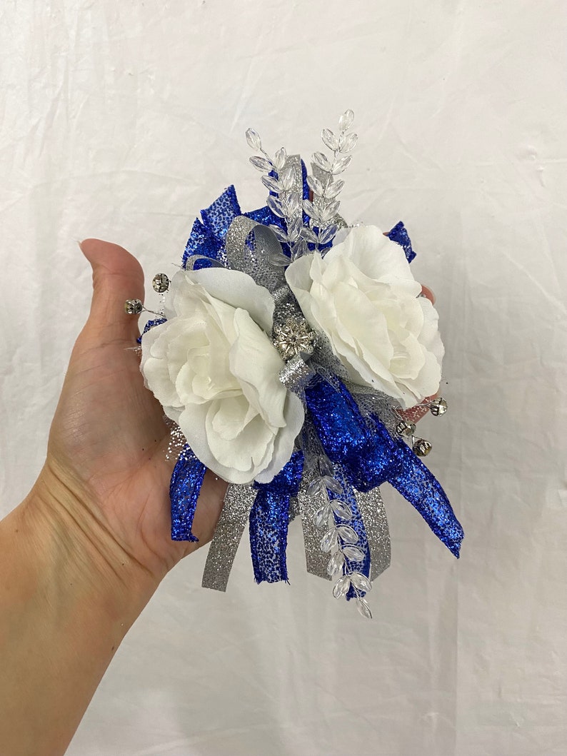 Royal Blue Wrist Corsage and Boutonniere Set for Prom Blue - Etsy