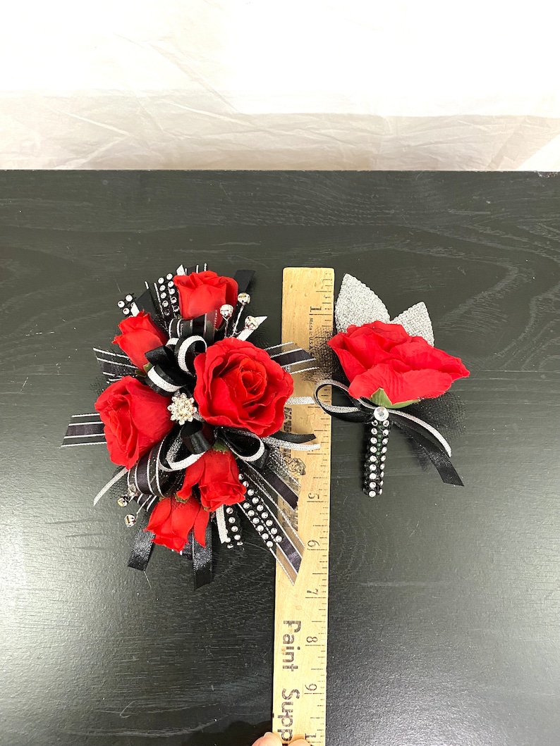 Red Wrist Corsage for Prom Red and Black Corsage and - Etsy