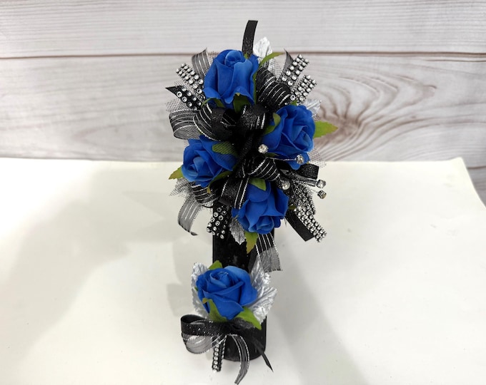 Royal Blue Corsage for Prom, Blue and Black Corsage and Boutonniere Set ...