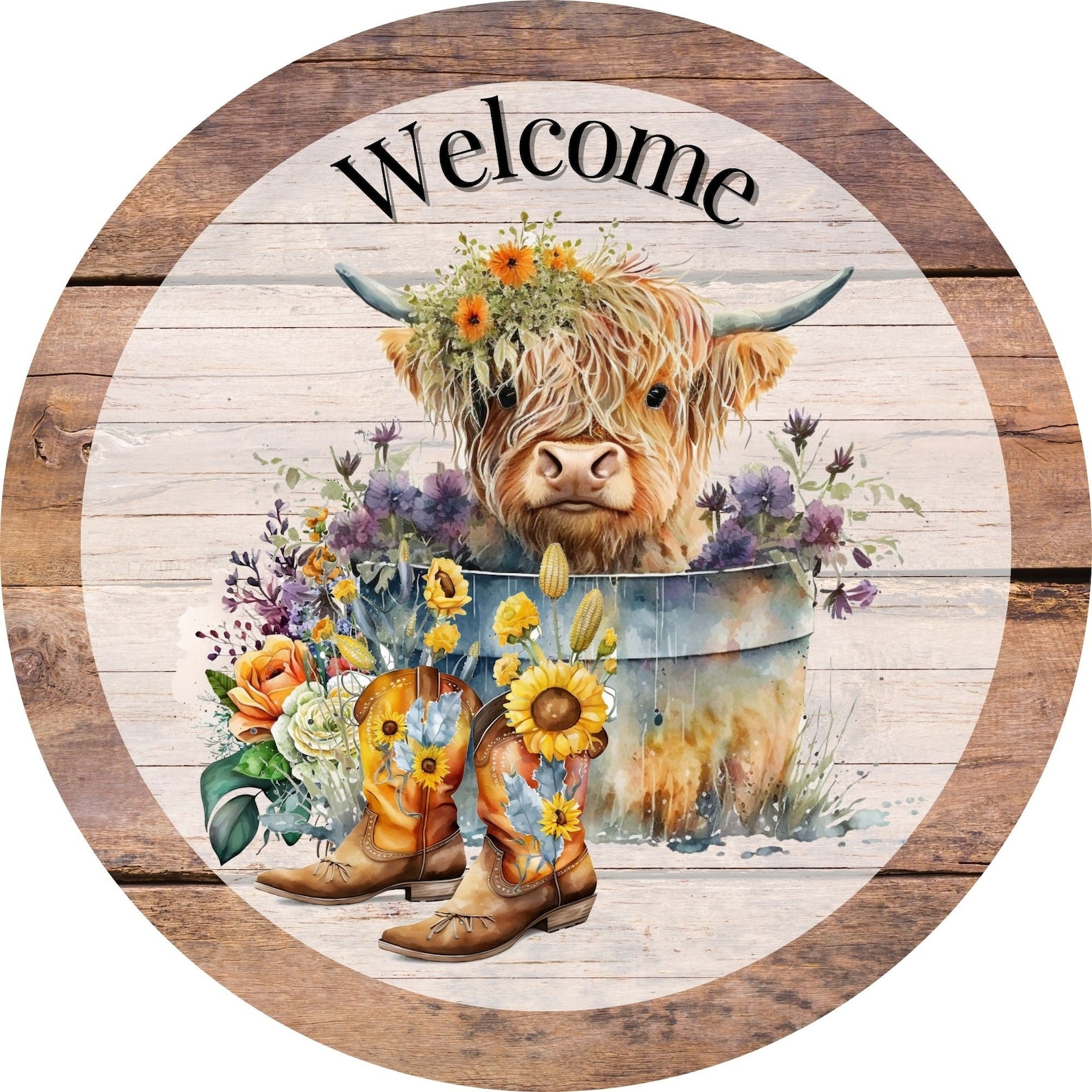 Highland Cow Home Decor Sign, Welcome Sign for Wreath, Highland Cow ...