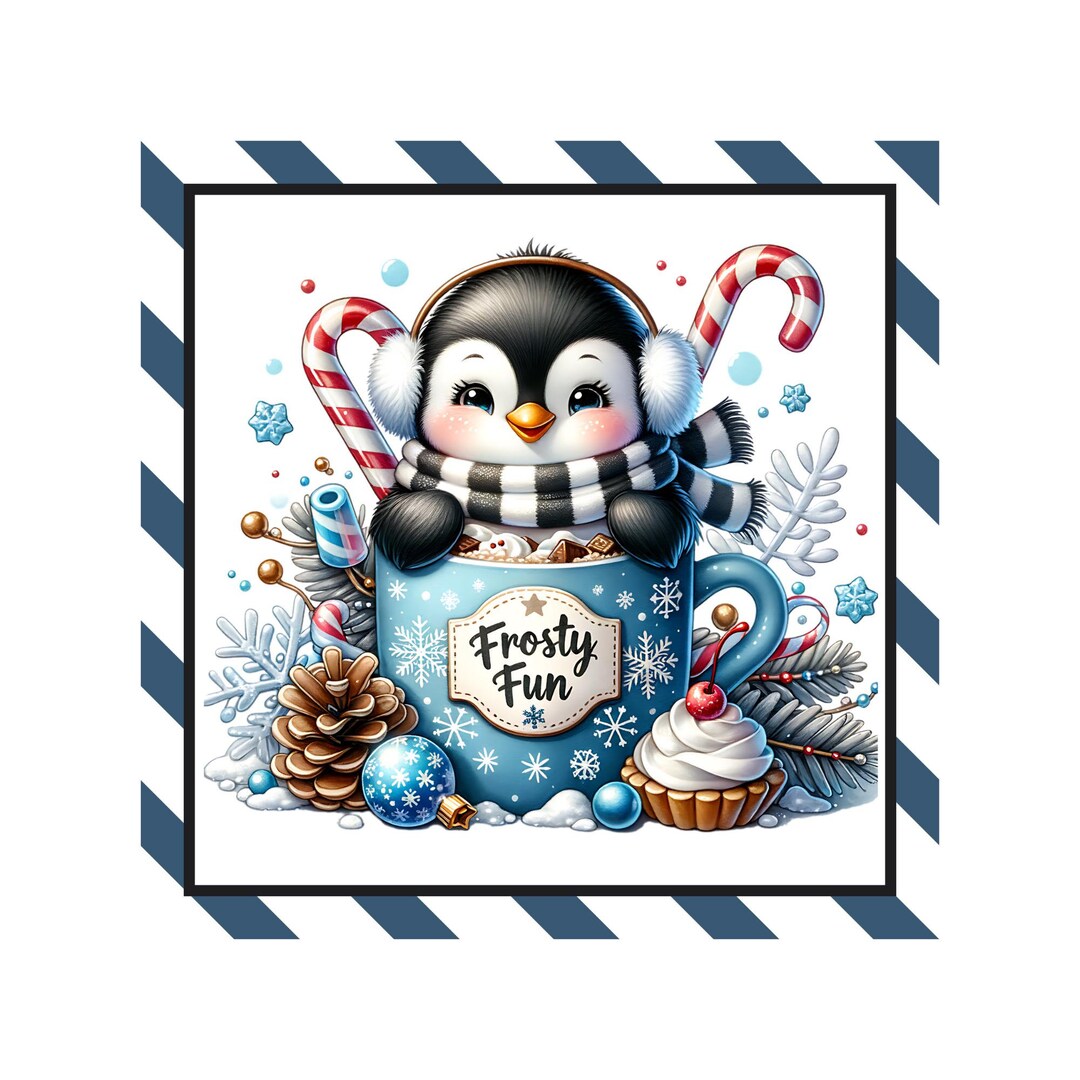 Penguin Hot Chocolate Sign: Christmas Wreath Decor, Winter Door Hanger ...