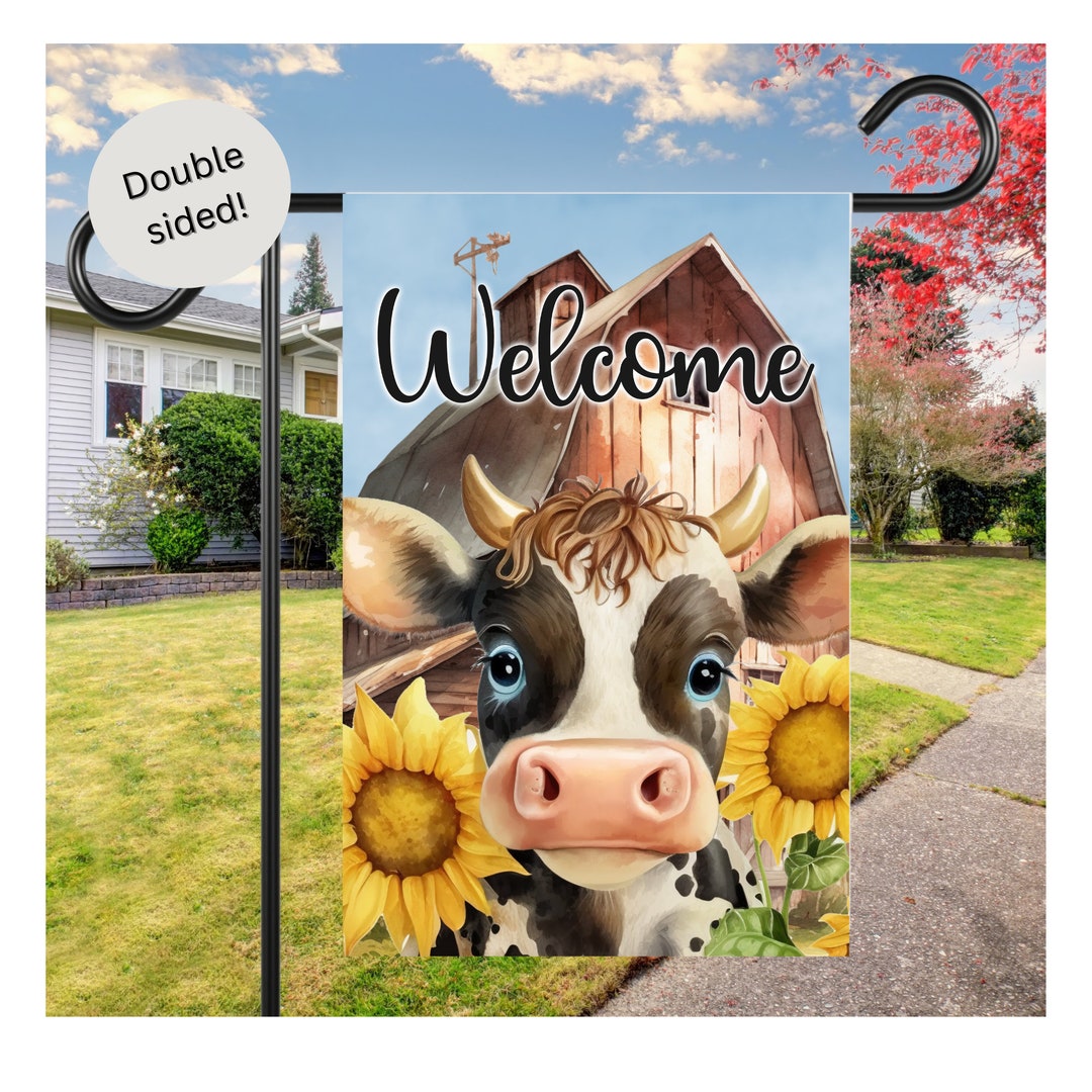 Dairy Cow and Sunflower Welcome Garden Flag, Farm Animal Yard Decor ...