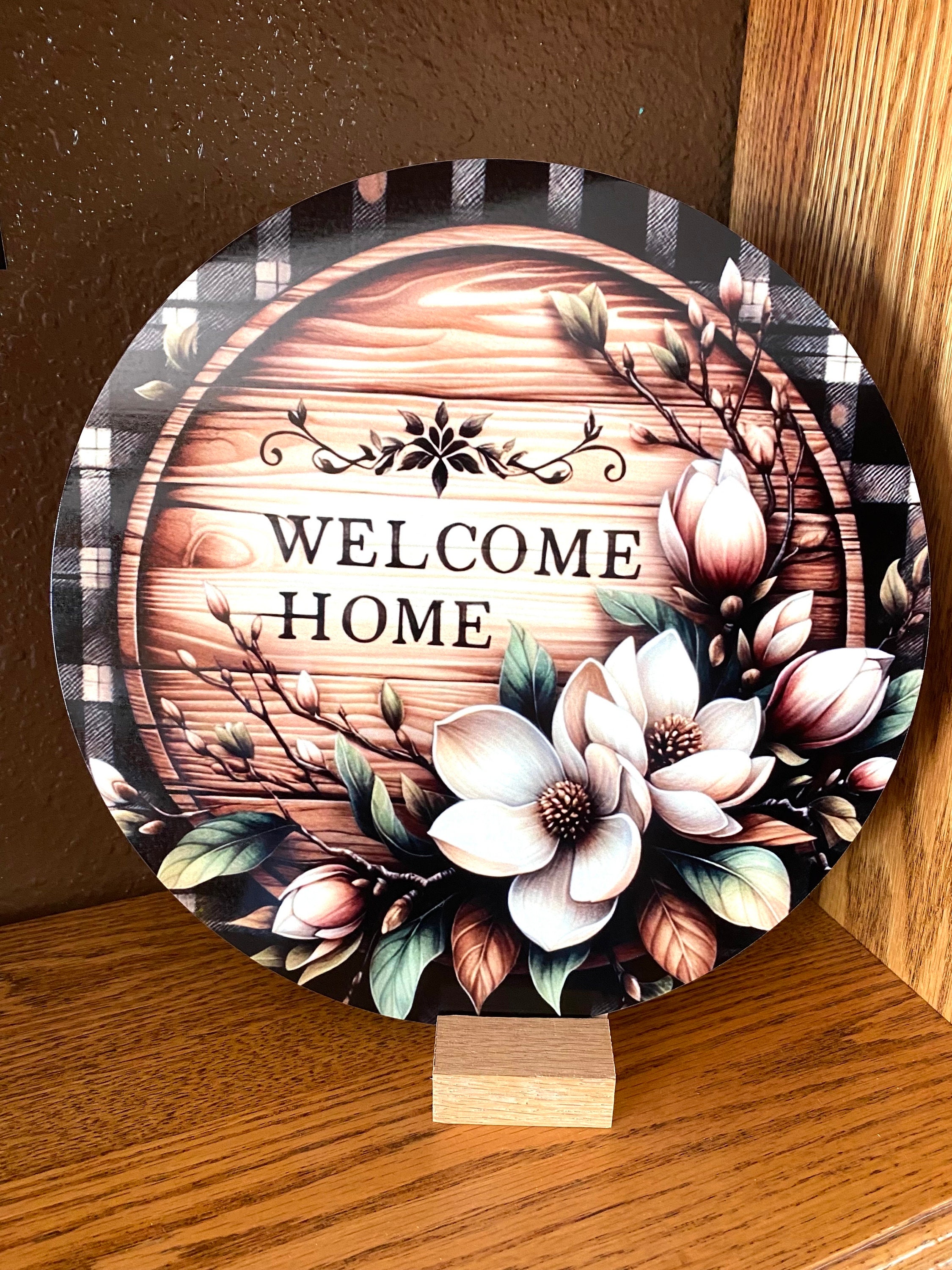Farmhouse Magnolia Welcome Sign: Rustic Plaid Wreath Attachment - Etsy