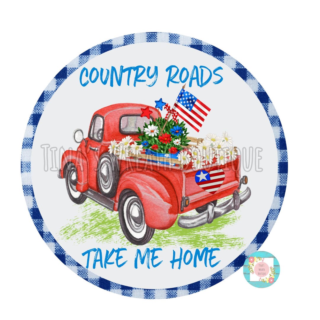 Rustic Country Roads Sign, Vintage Red Truck Metal Sign, Farmhouse ...