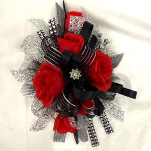 Red Wrist Corsage for Prom, Red and Black Corsage and Boutonniere Set ...