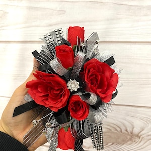 Red Wrist Corsage for Prom, Red and Black Corsage and Boutonniere Set ...