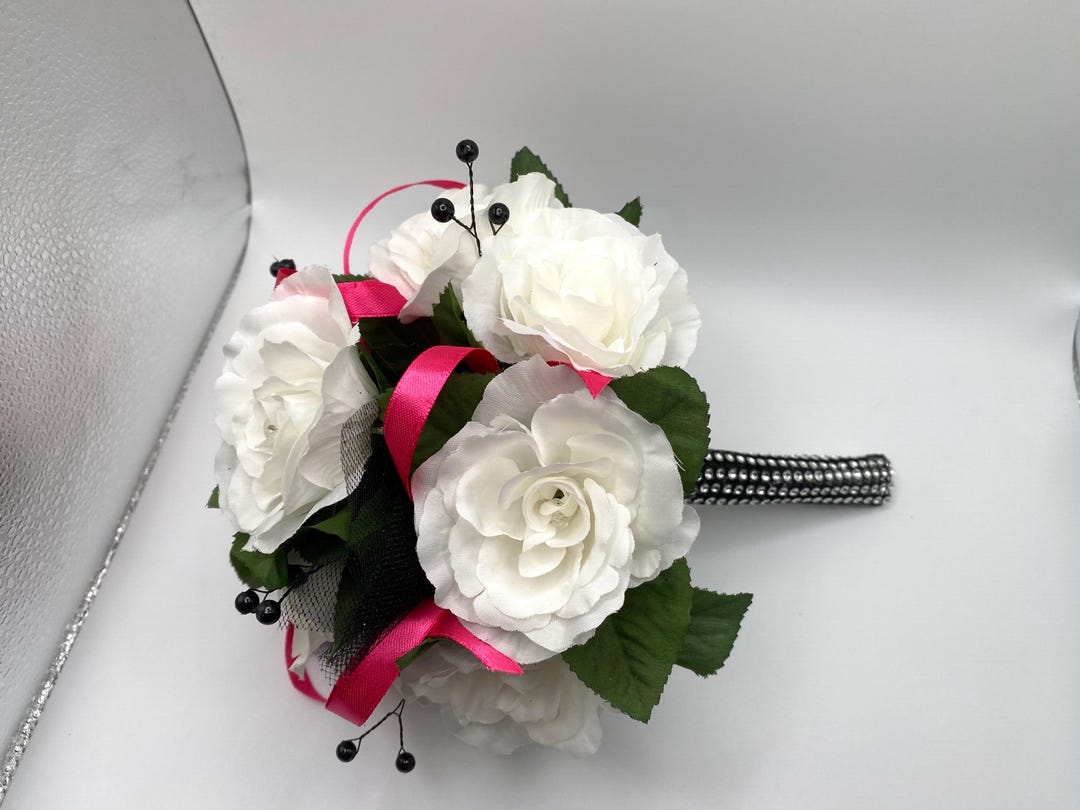 Hot Pink Prom Bouquet Set: White Rose Corsage and Boutonniere - Etsy